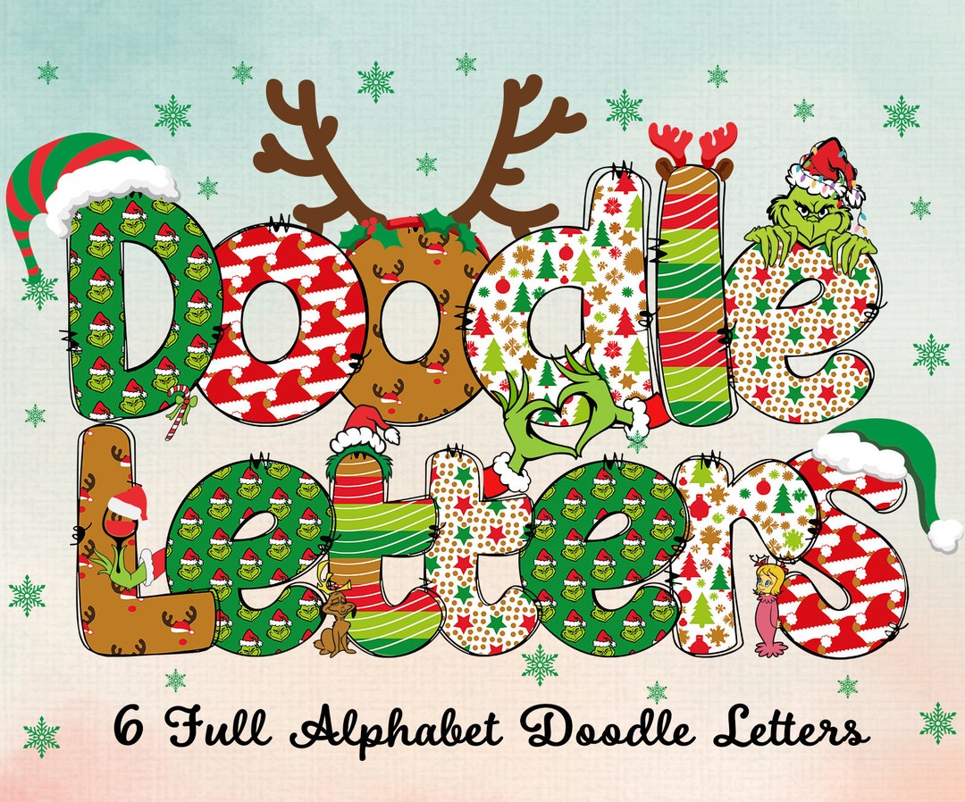 Christmas Doodle Letters and Clip Art & Uppercase, Lowercase, Numbers ...