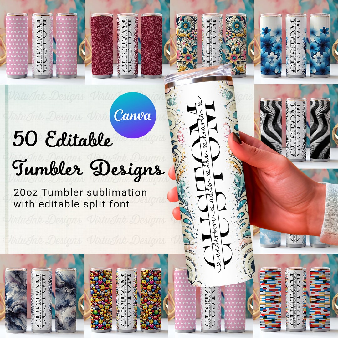 Editable Name Split Tumbler Design Bundle: 20oz Sublimation (PNG, Canva ...