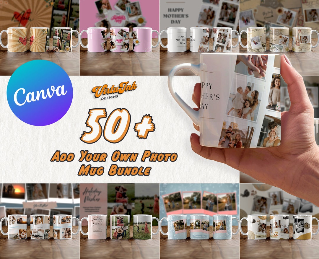 Photo Mug Template Bundle: 50+ Collage Designs, Canva Editable (digital ...