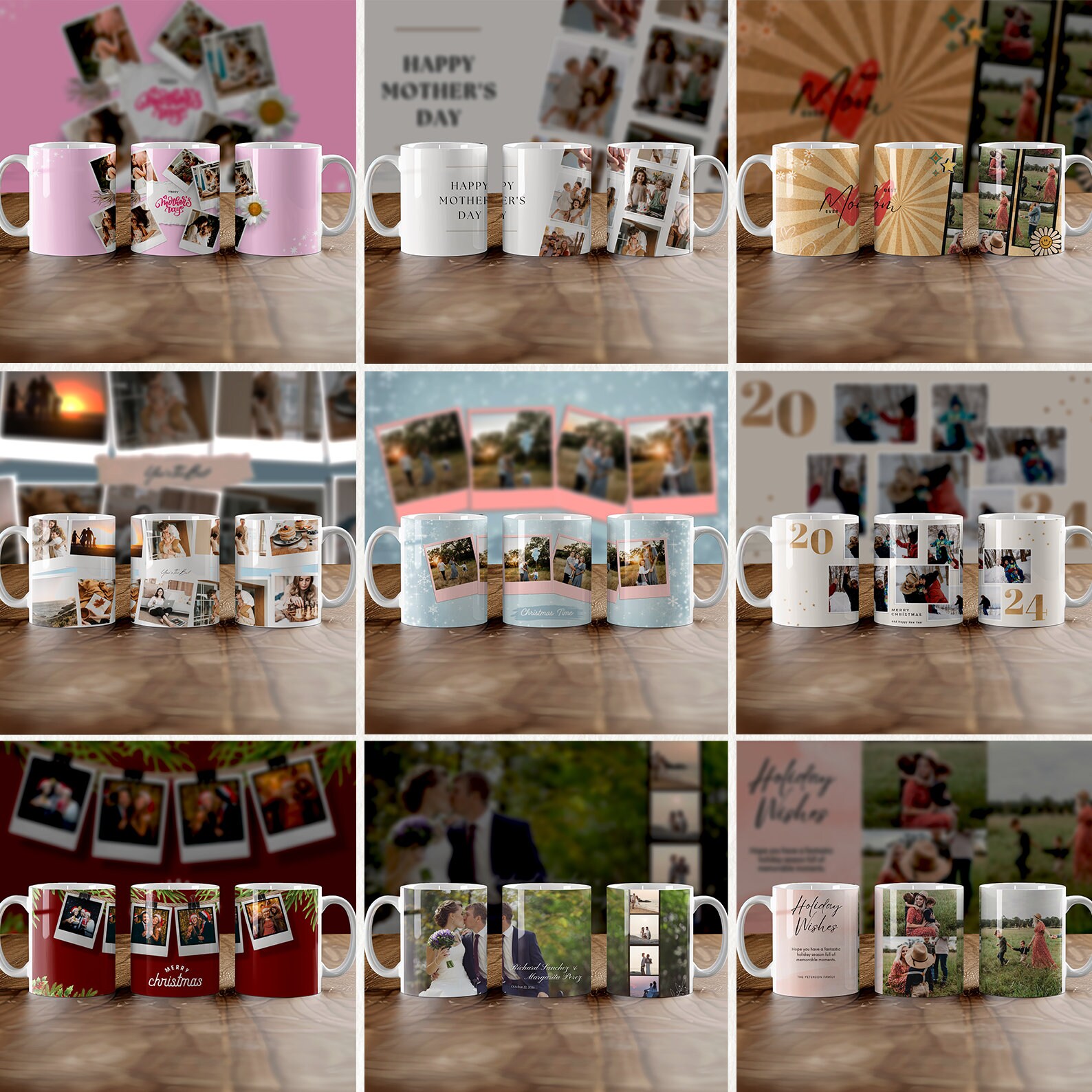 Photo Mug Template Bundle: 50+ Collage Designs, Canva Editable (digital ...