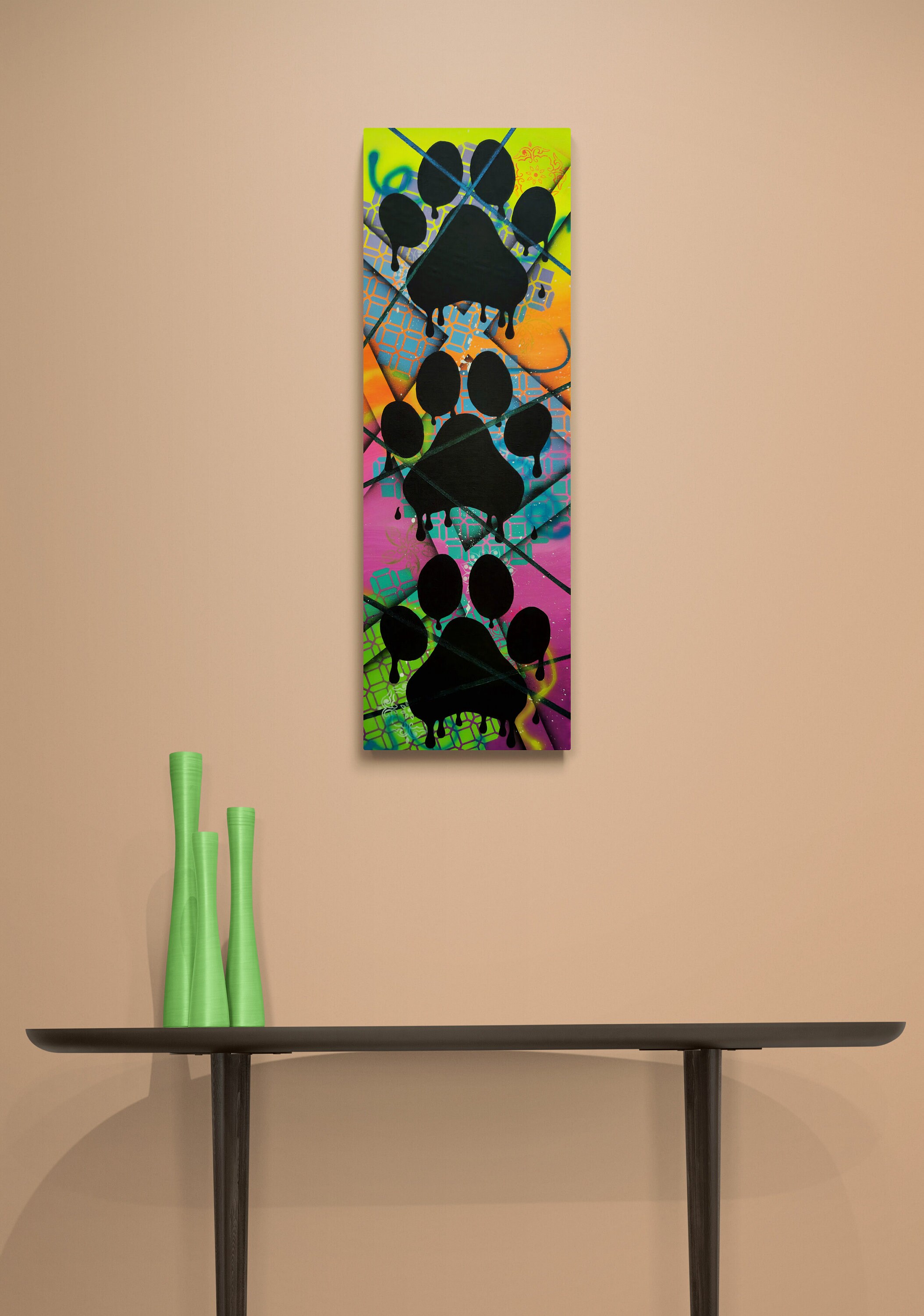 Original Abstract Acrylic Painting Dog Paw Print drippy Paw Sunrise ...