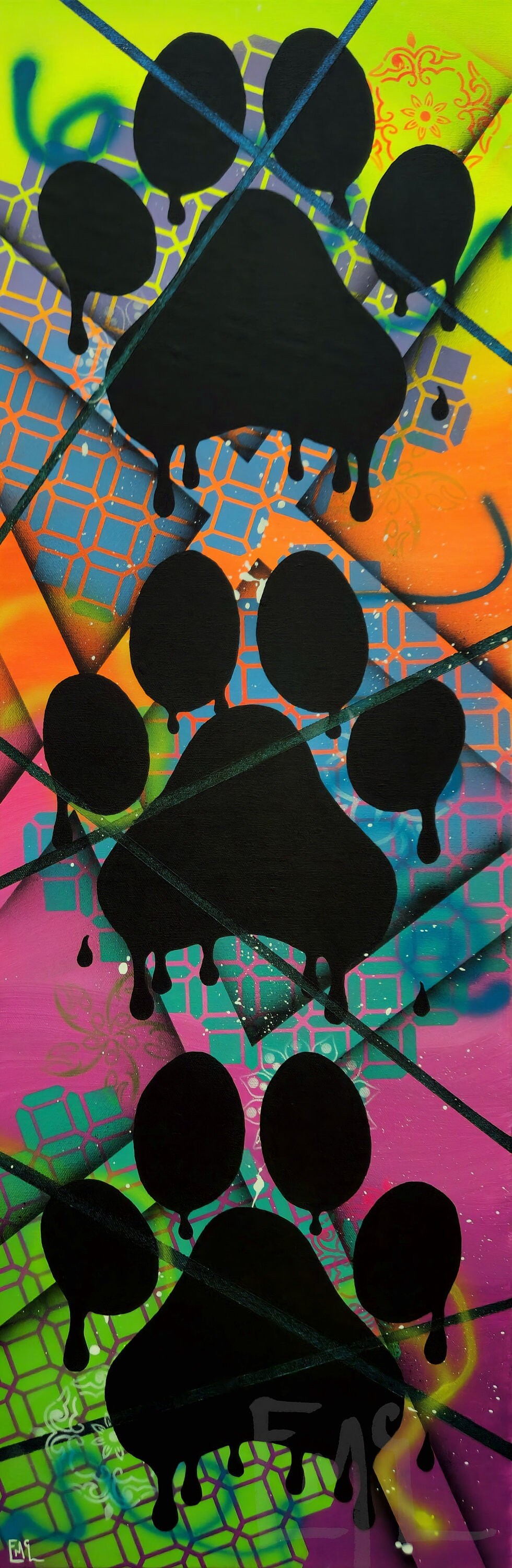 Original Abstract Acrylic Painting Dog Paw Print drippy Paw Sunrise ...