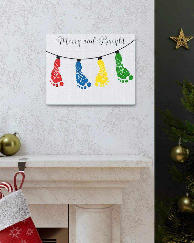 Christmas Handprint or Footprint Craft on Canvas, Merry and Bright ...