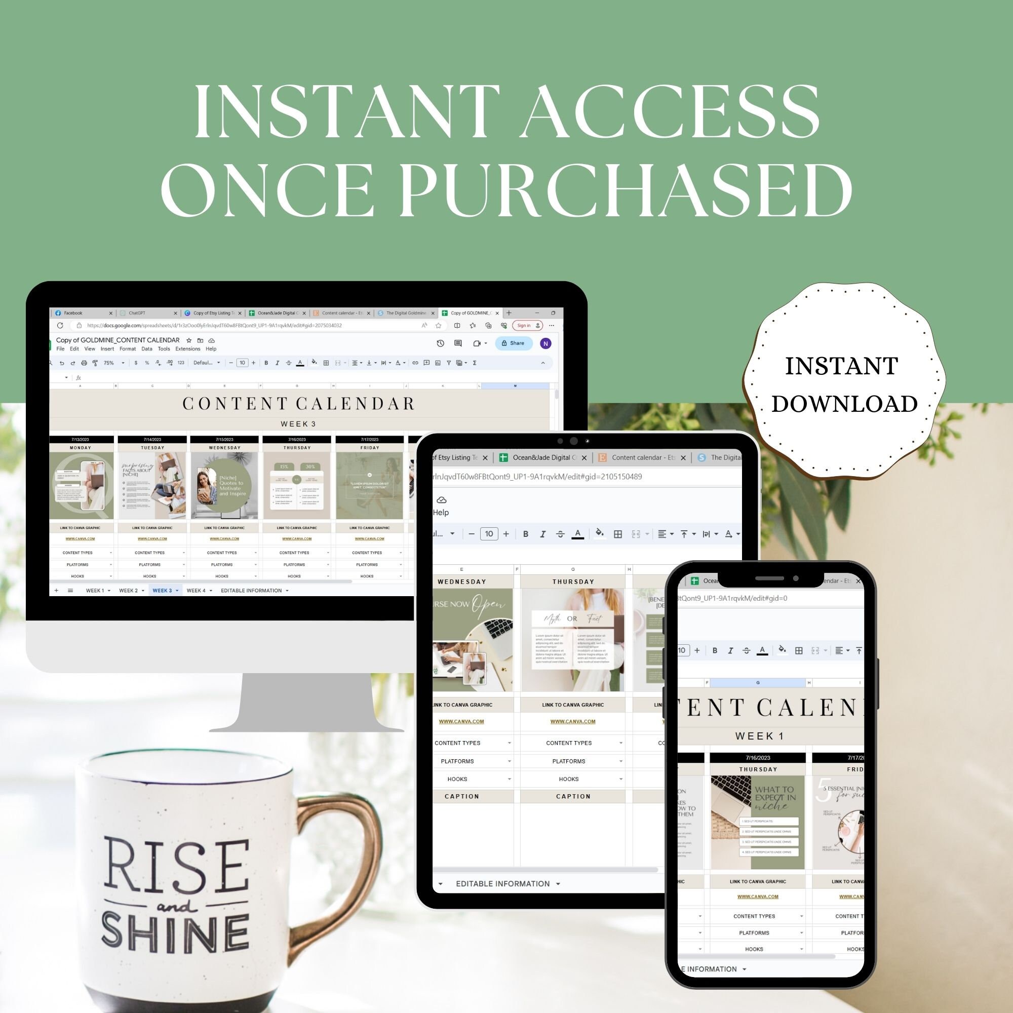 Editable Social Media Content Calendar | Instagram & Tiktok Planner ...