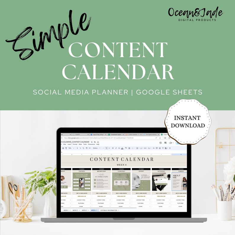 Editable Social Media Content Calendar | Instagram & Tiktok Planner ...