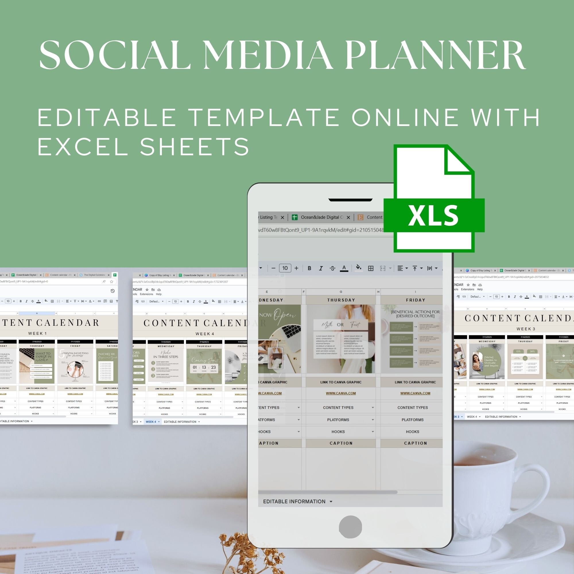 Editable Social Media Content Calendar | Instagram & Tiktok Planner ...