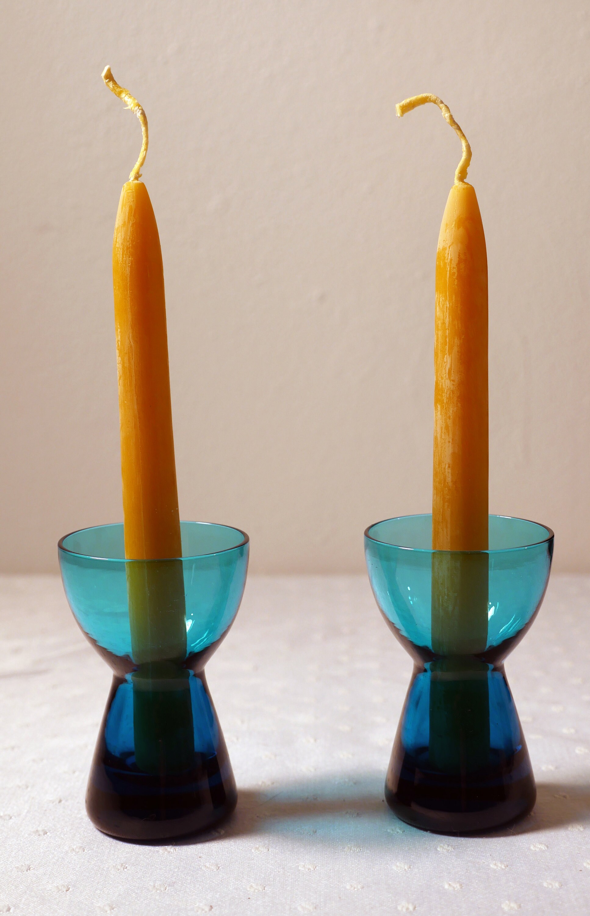 MCM Turquoise Vintage Morgantown Glass Barton Pattern Candle Holders ...