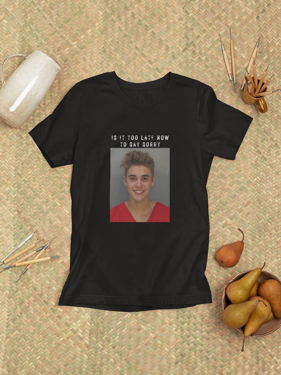 Justin Beiber Mugshot | is It Too Late Now to Say Sorry | Funny Tshirt ...