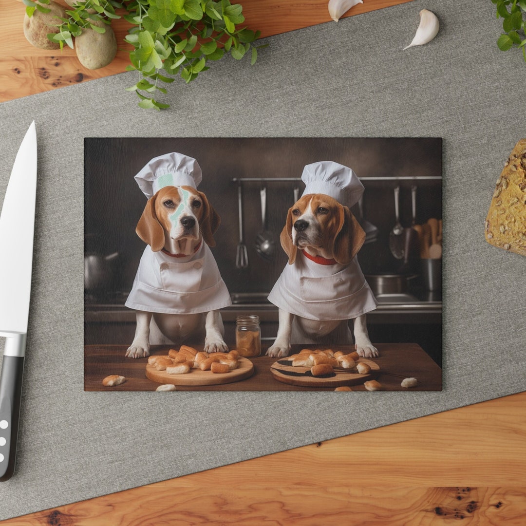 Glass Cutting Board With Chef Beagles | Unique Kitchen Decor | Dog ...