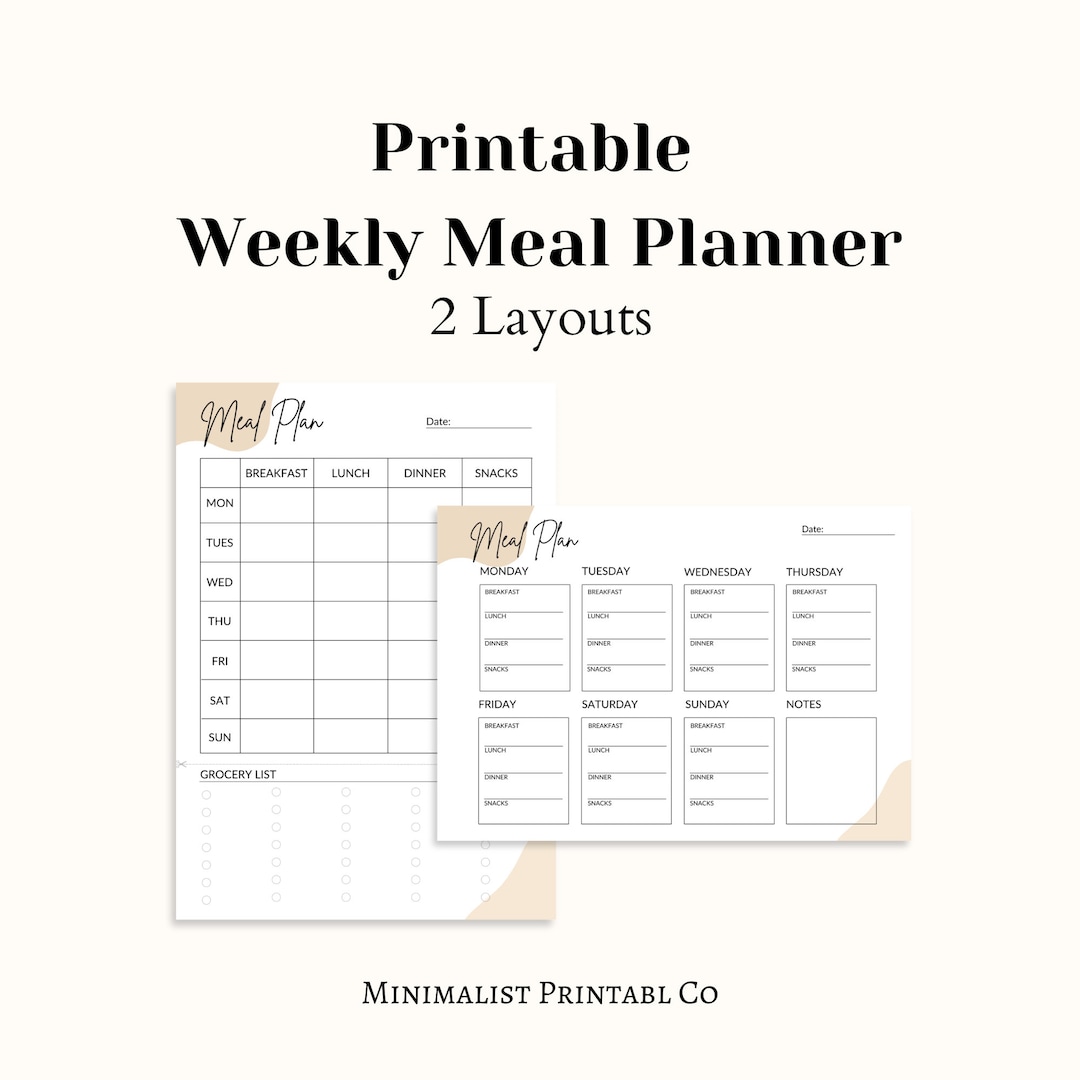 Weekly Meal Planner Printable Minimalist Meal Prep Organizer With ...