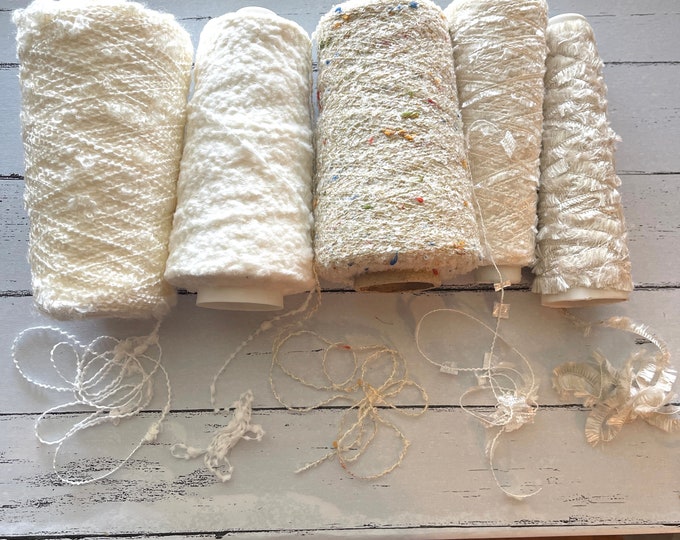 All White Novelty Yarn With Shiny Fringes, Individual Threads, Mixed ...