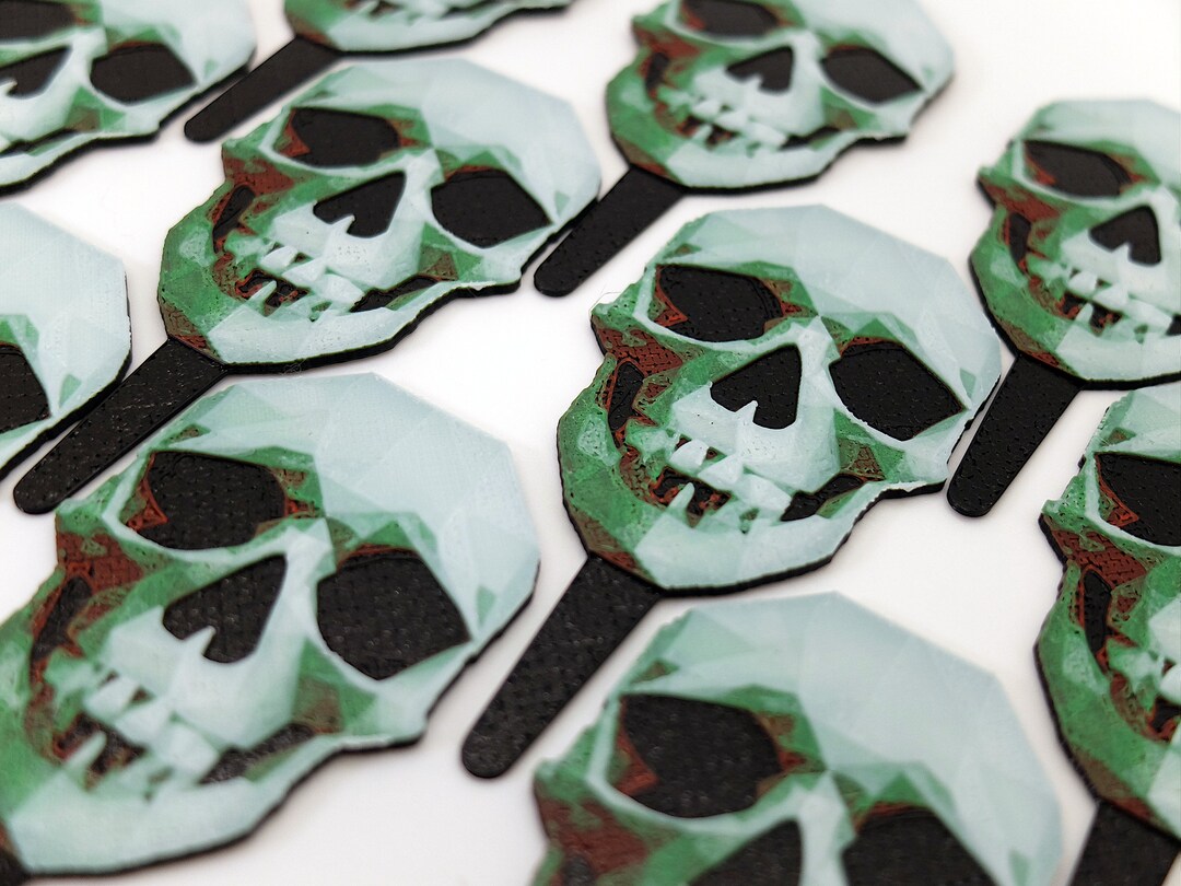 Set of 12 Filament Painted Low-poly Skull Cupcake Toppers White With ...