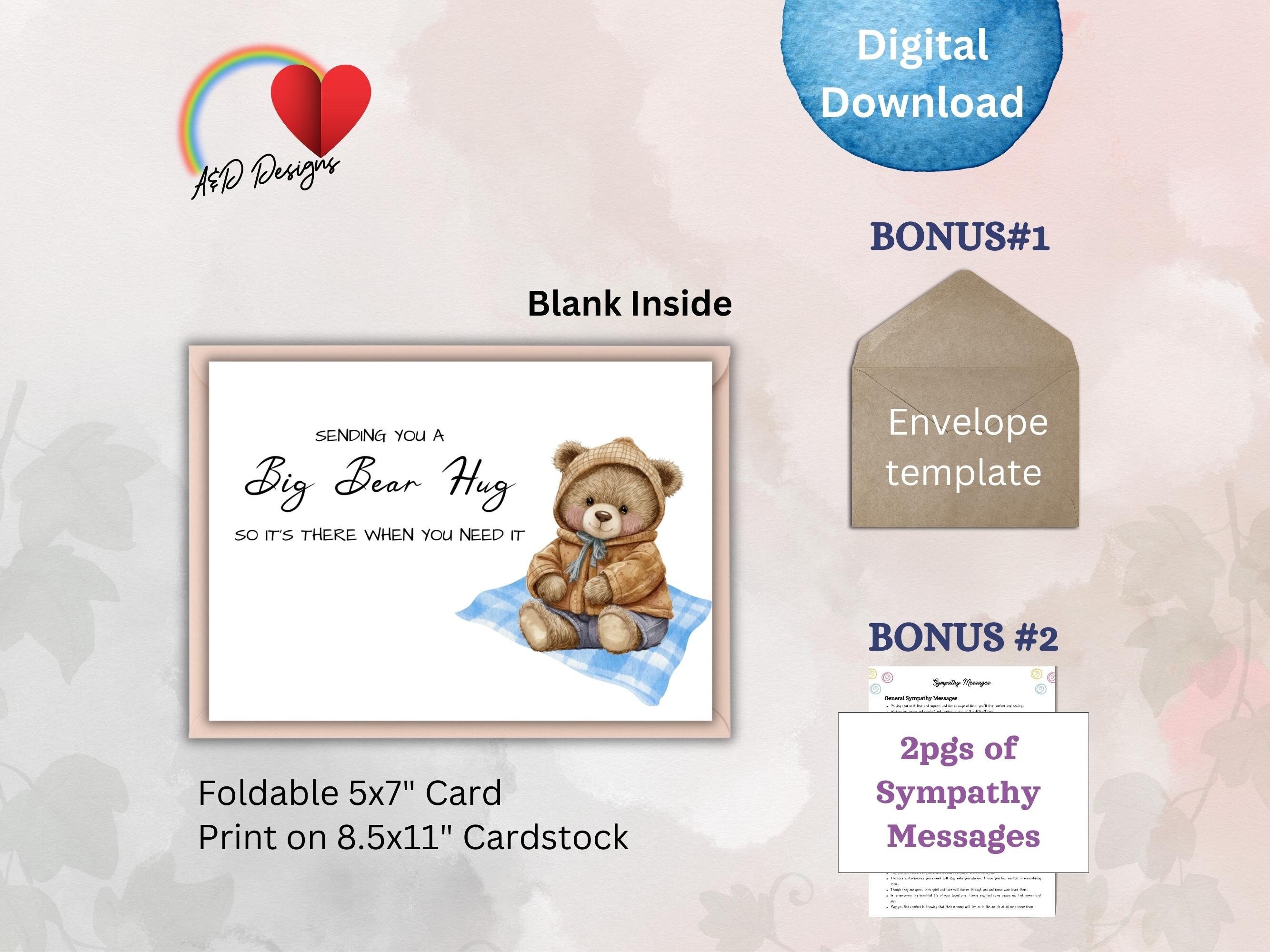 Big Bear Hugs Printable Sympathy Card for Kids or Adults - Etsy
