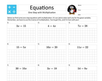 One Step Equations Worksheets - Etsy