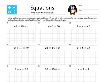 One Step Equations Worksheets - Etsy