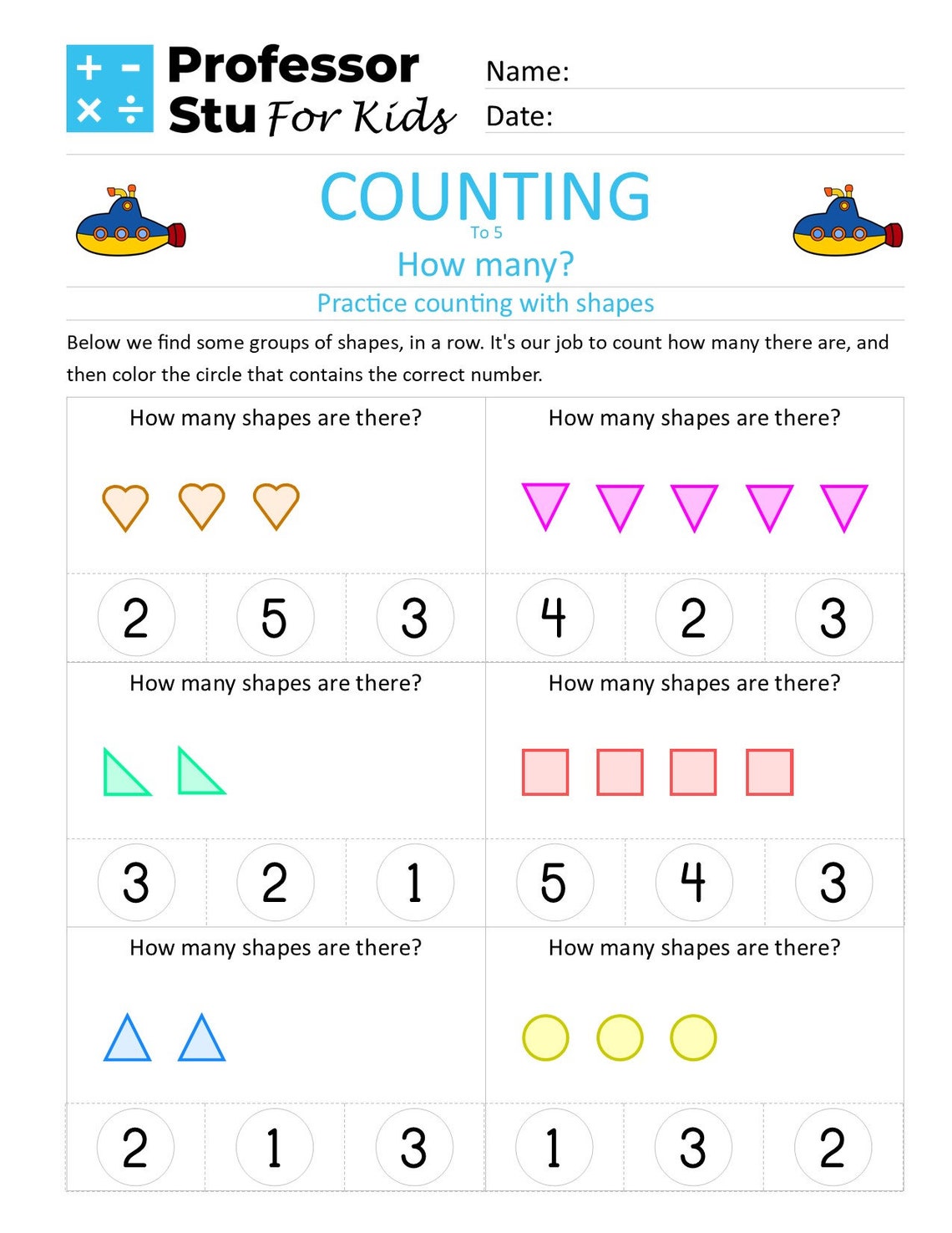 Counting Worksheet for Kindergarten - Counting to 5 - (set 3 ...