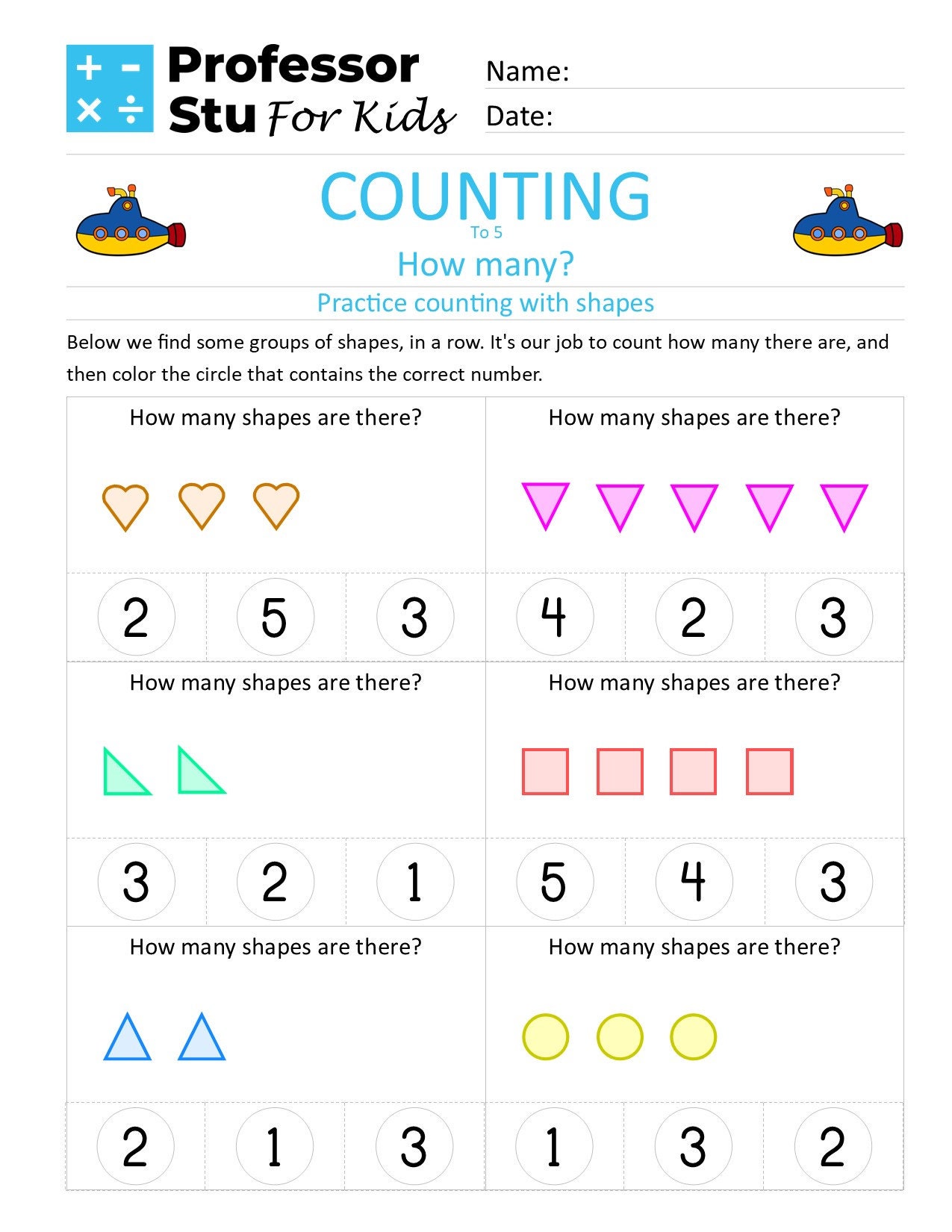 Counting Worksheet for Kindergarten - Counting to 5 - (set 3 ...