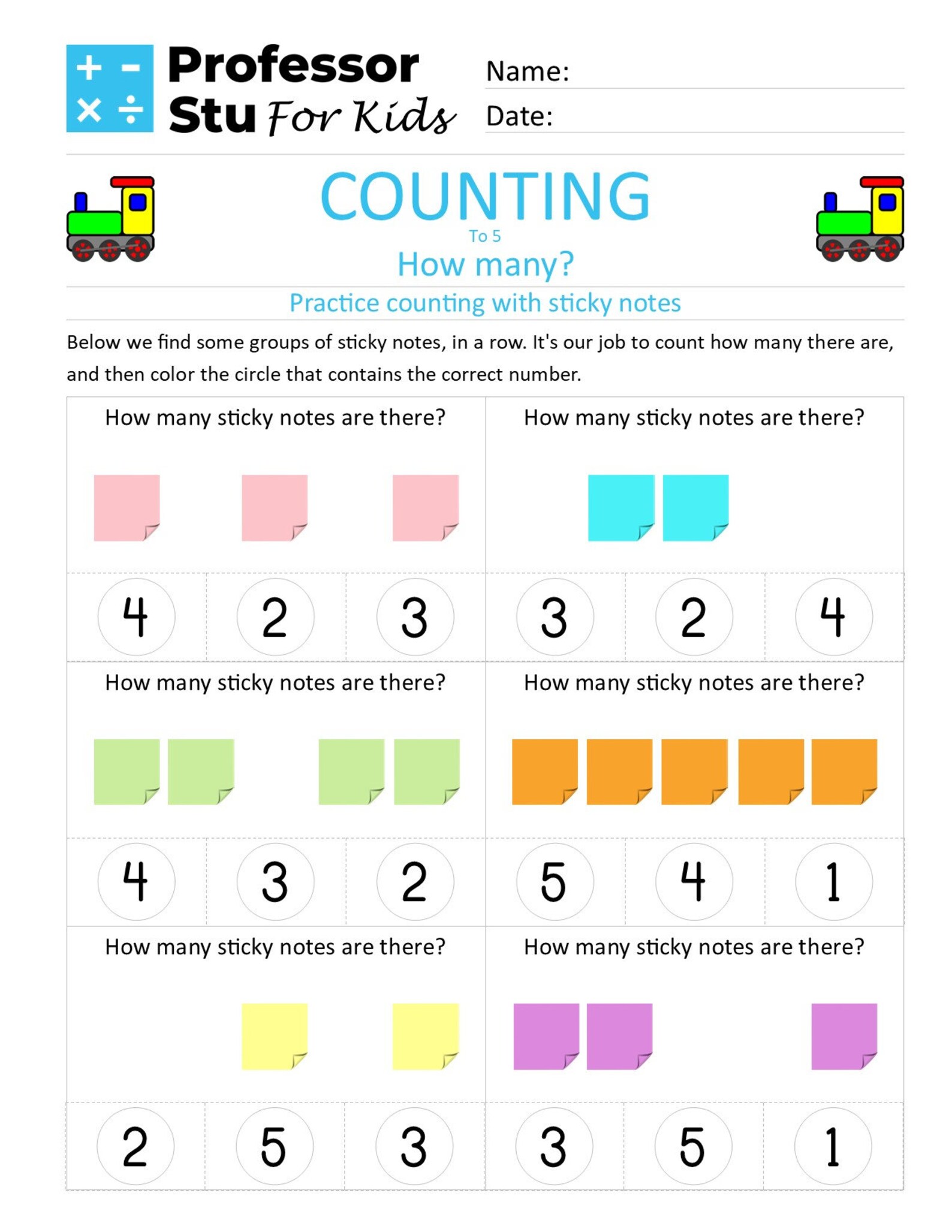 Counting Worksheet for Pre-kindergarten - Counting to 5 - (set 3 ...