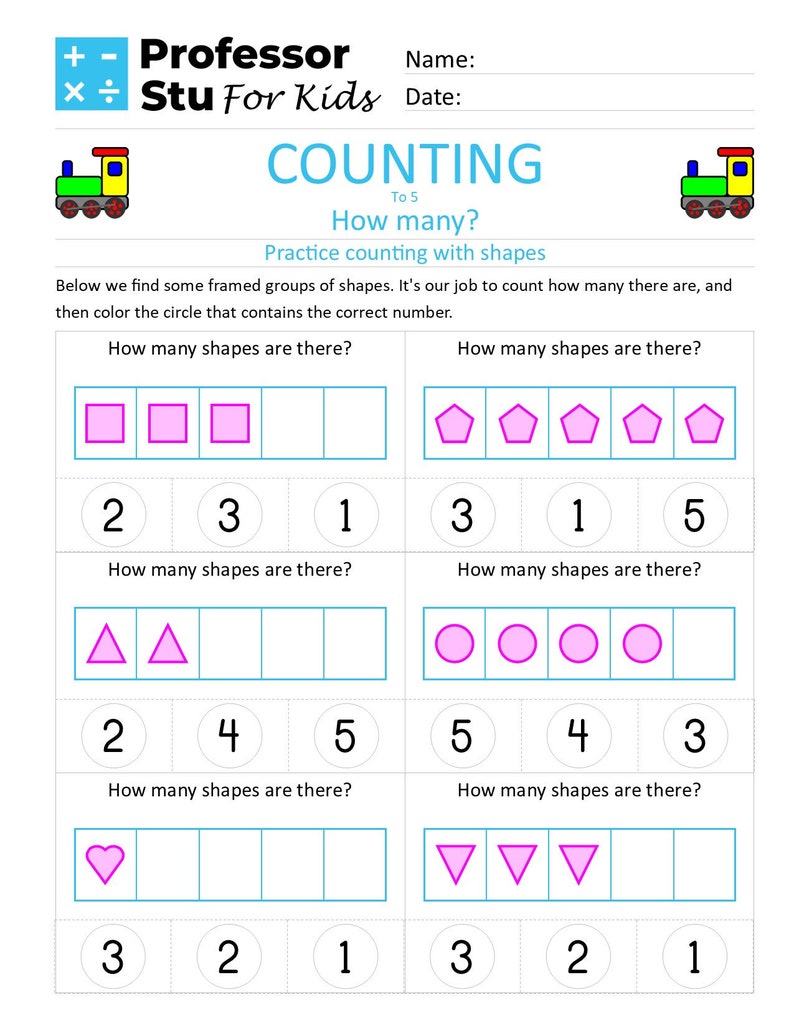Counting Worksheet for Pre-kindergarten - Counting to 5 - (set 3 ...