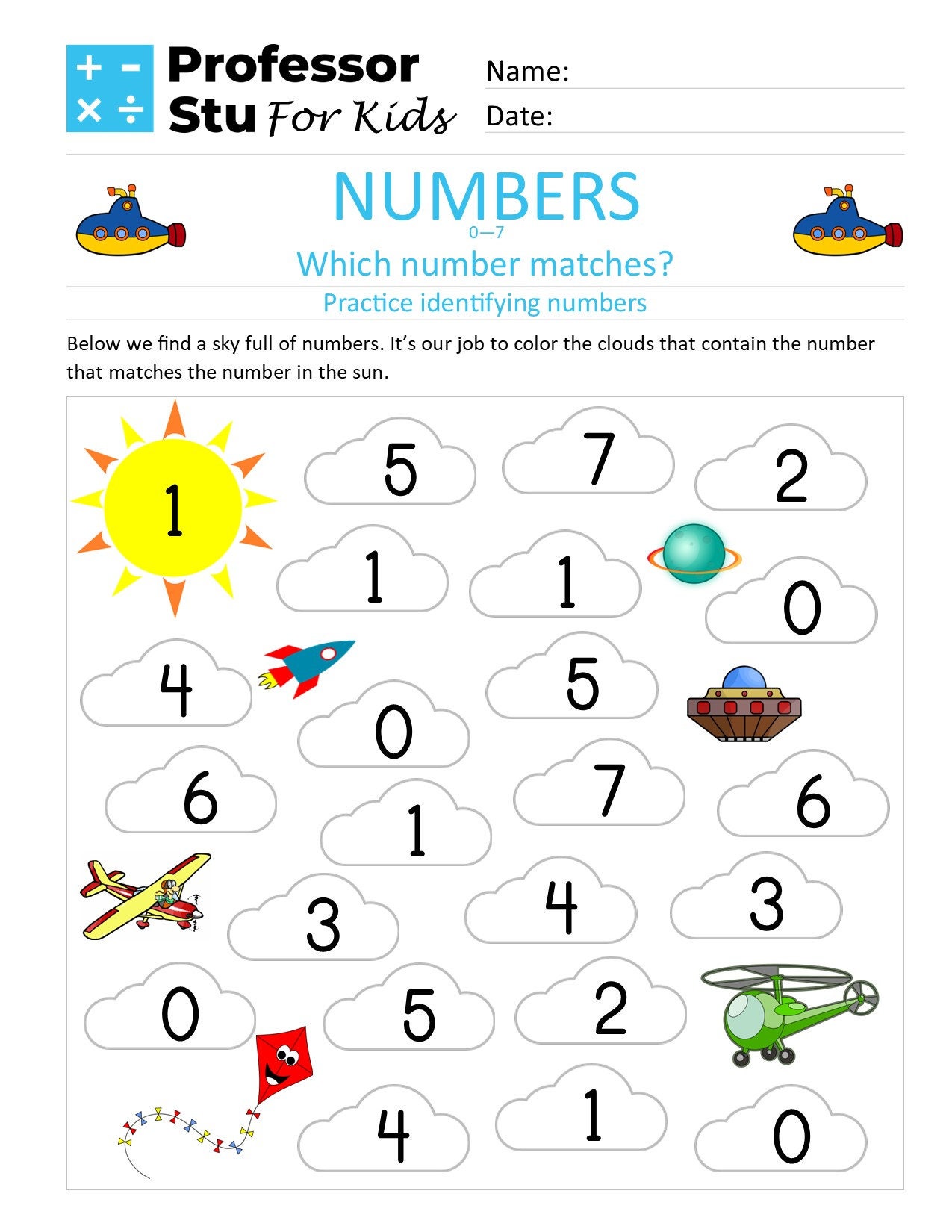 Numbers Worksheet for Kindergarten - Identifying Numbers 0 - 7 ...