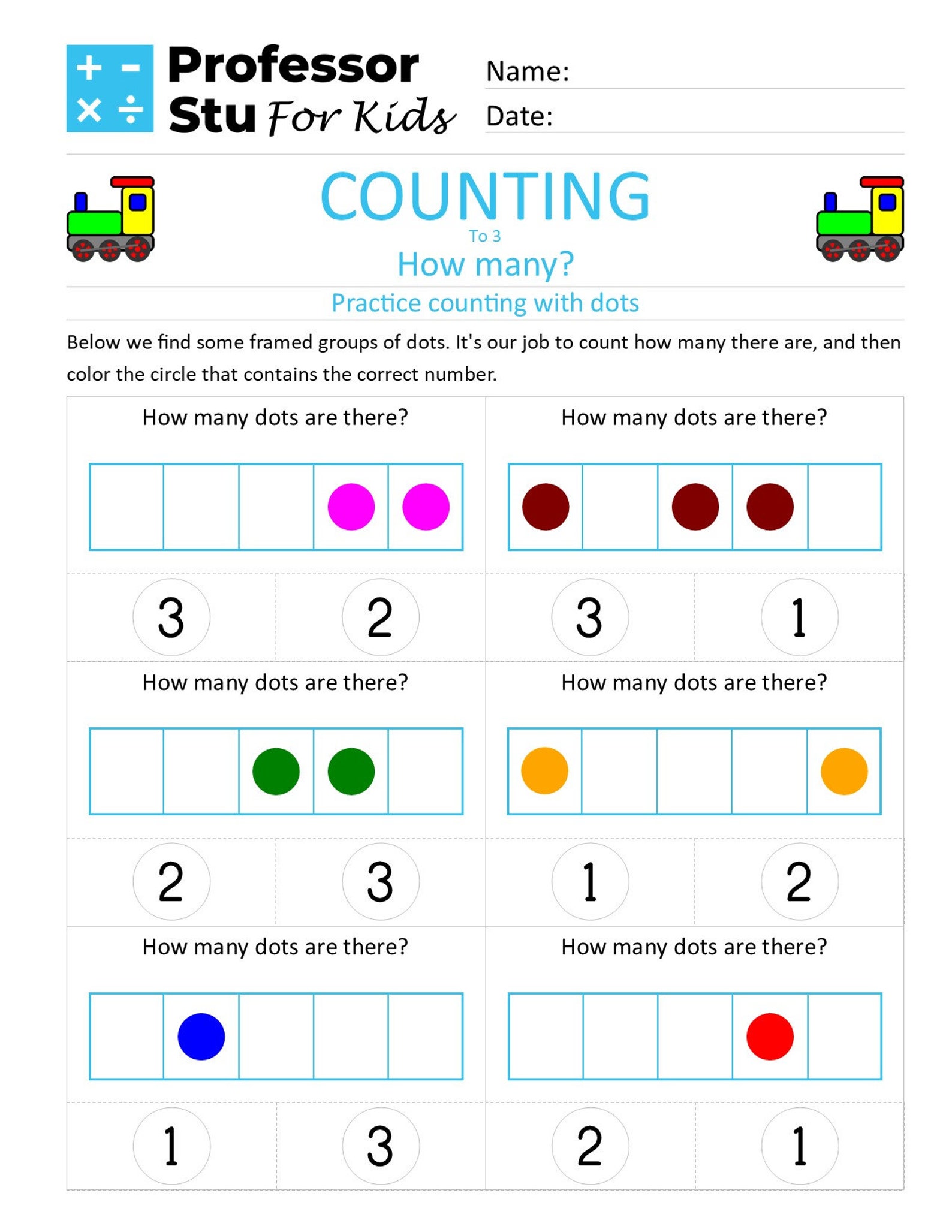 Counting Worksheet for Pre-kindergarten - Counting to 3 - (set 3 ...
