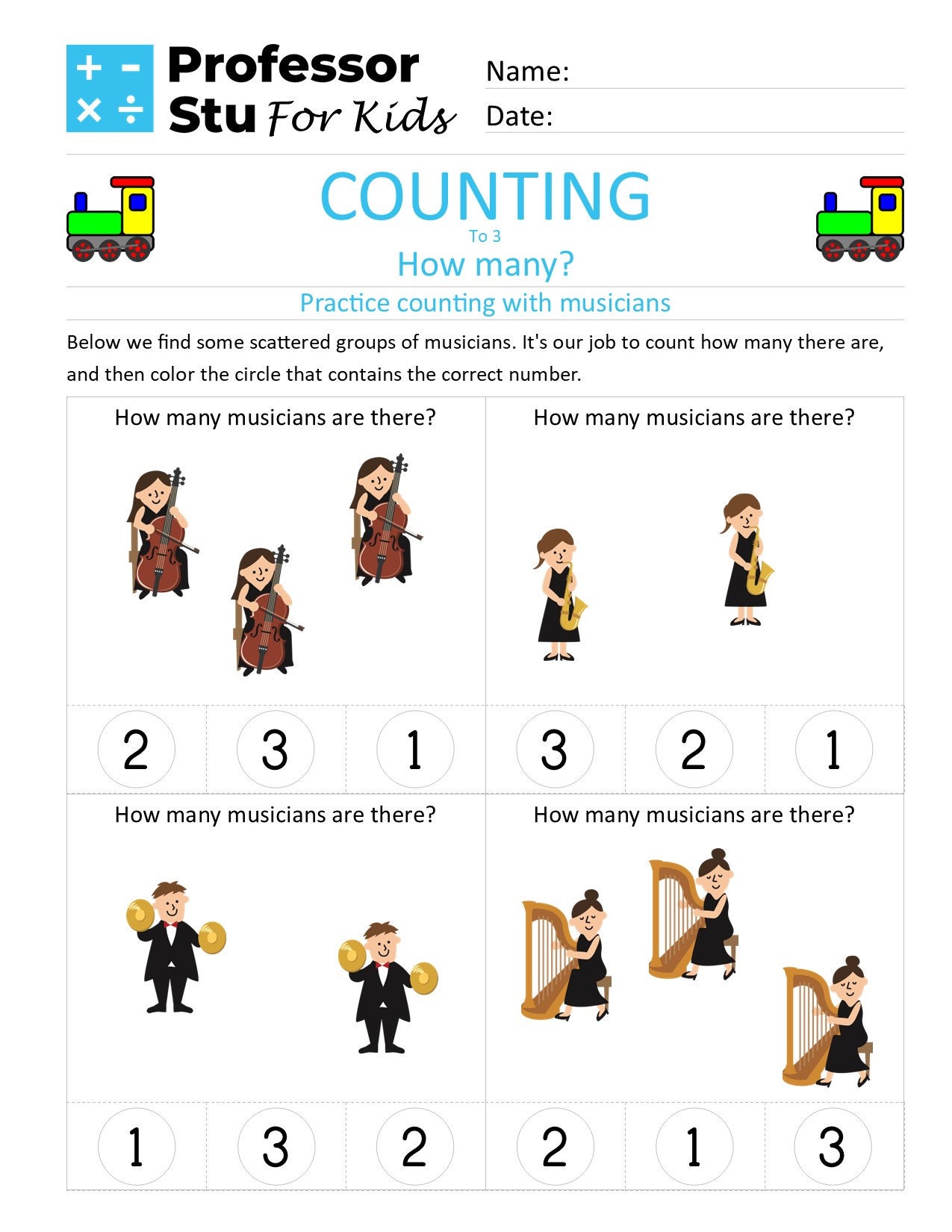 Counting Worksheet for Pre-kindergarten - Counting to 3 - (set 4 ...