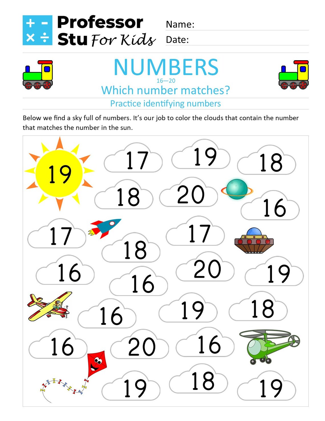 Numbers Worksheet for Pre-kindergarten Identifying Numbers 16 20 ...