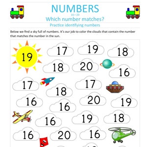 Numbers Worksheet for Pre-kindergarten - Identifying Numbers 16 - 20 ...