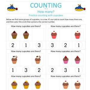 Counting Worksheet for Kindergarten - Counting to 3 - (set 4 ...
