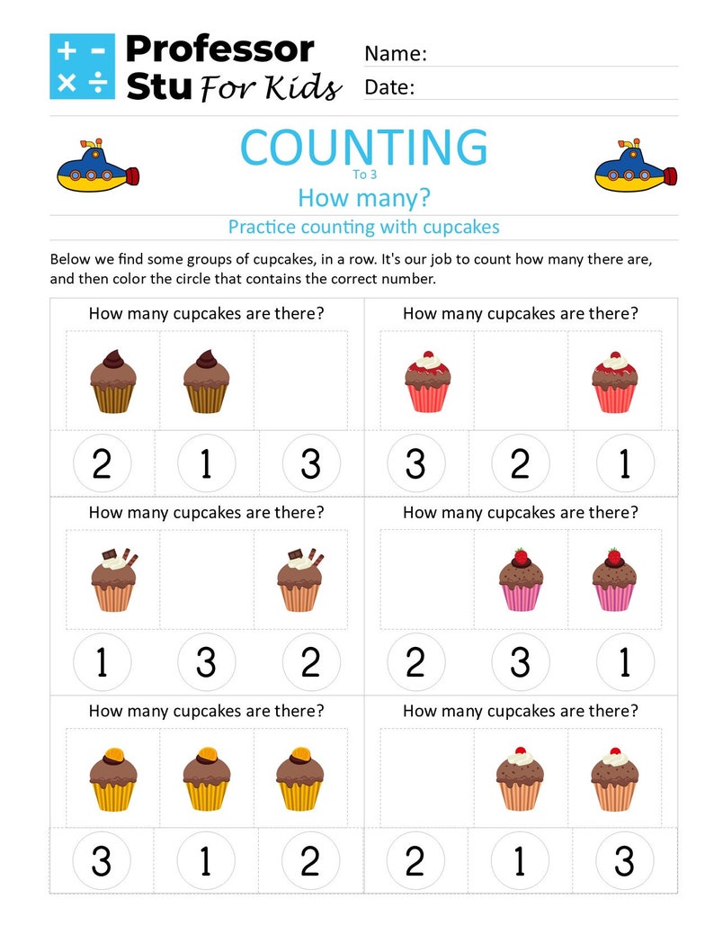 Counting Worksheet for Kindergarten - Counting to 3 - (set 4 ...