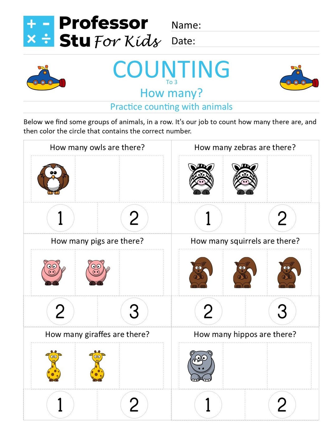 Counting Worksheet for Kindergarten - Counting to 3 - (set 1 ...