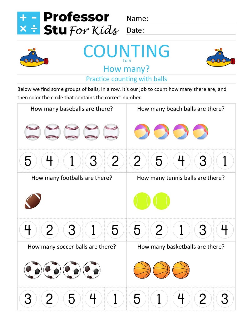 Counting Worksheet for Kindergarten - Counting to 5 - (set 4 ...