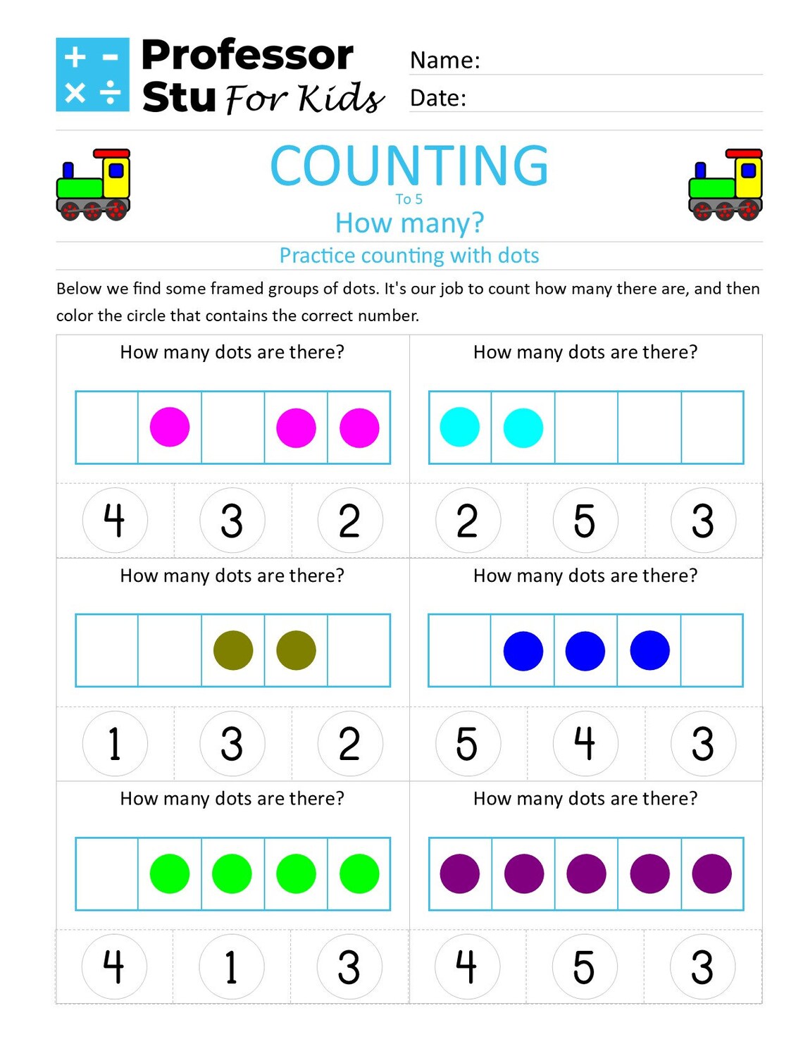 Counting Worksheet for Pre-kindergarten - Counting to 5 - (set 3 ...