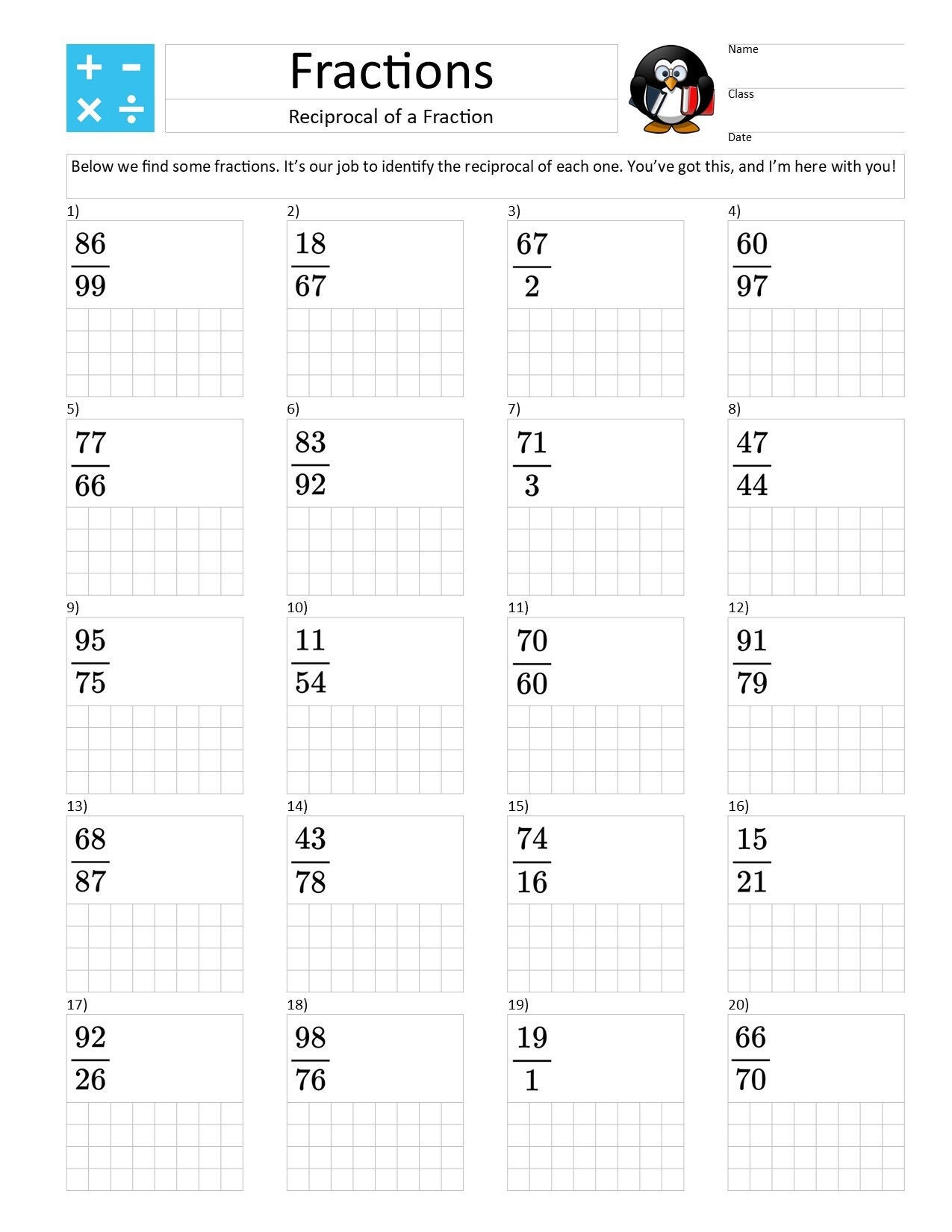 Fraction Worksheets With Video Walkthrough – Reciprocal of a Fraction ...