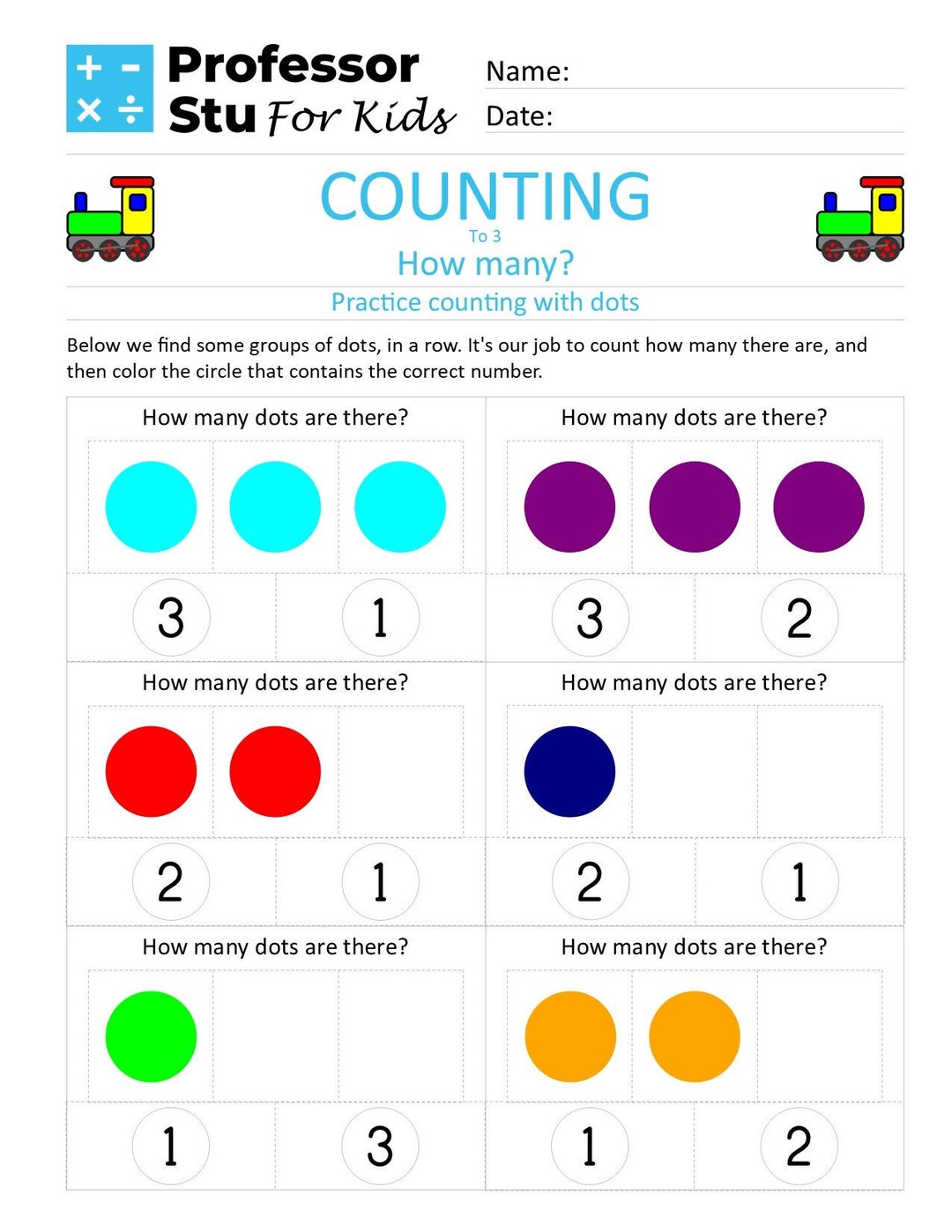 Counting Worksheet for Pre-kindergarten - Counting to 3 - (set 3 ...