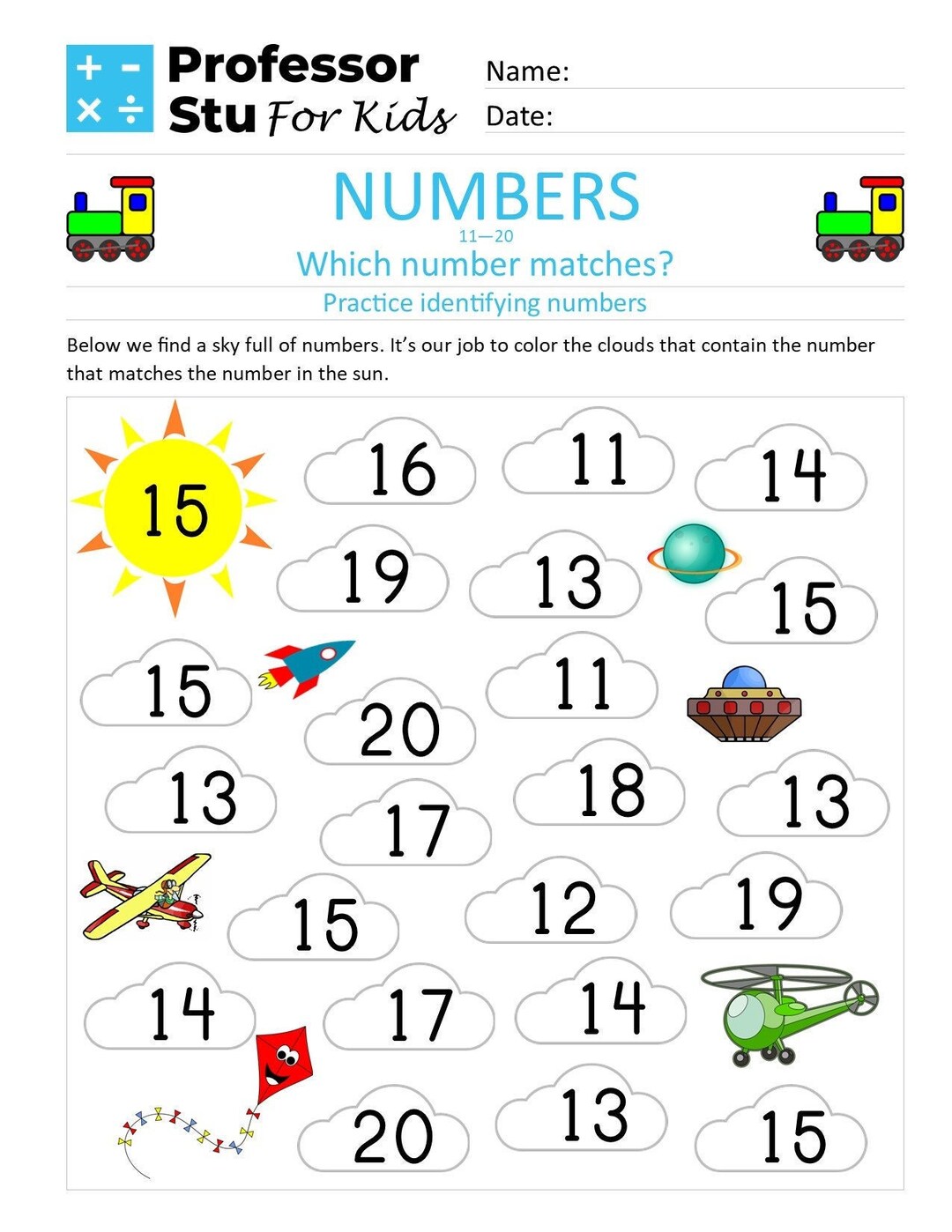 Numbers Worksheet for Pre-kindergarten - Identifying Numbers 11 - 20 ...