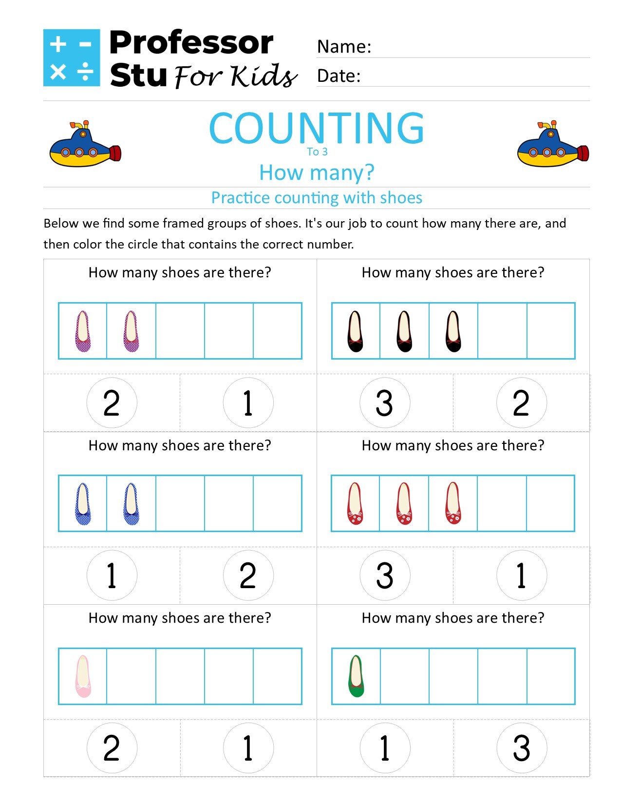 Counting Worksheet for Kindergarten Counting to 3 set 3 Includes 2 ...
