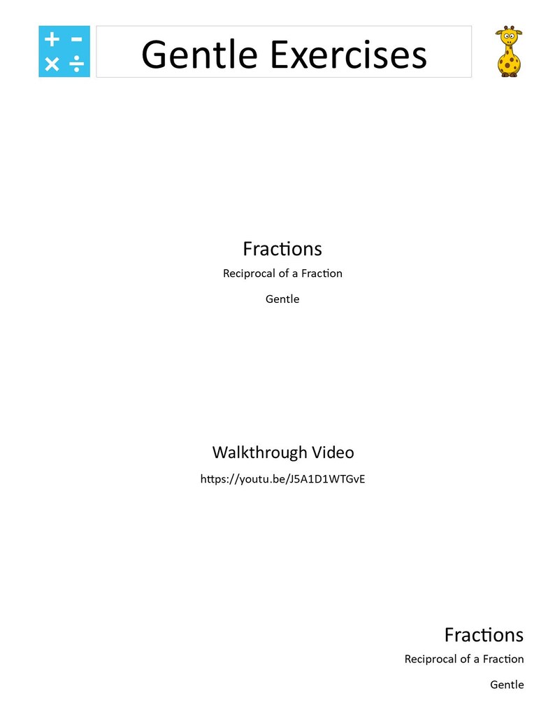 Fraction Worksheets With Video Walkthrough – Reciprocal of a Fraction ...