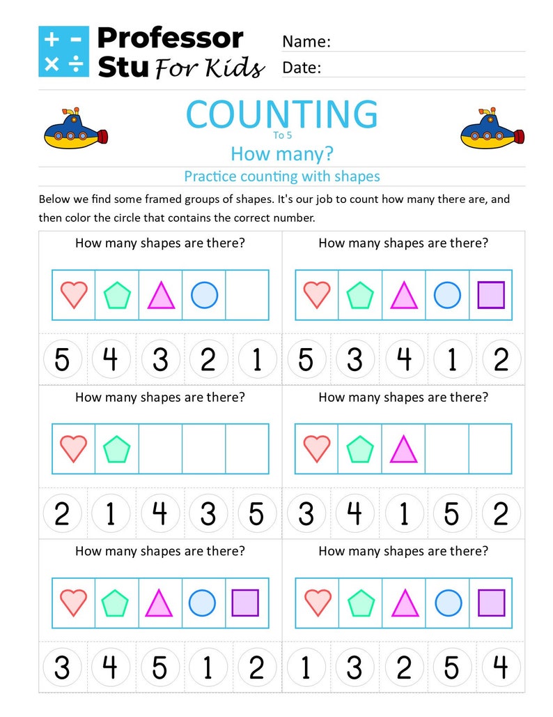 Counting Worksheet for Kindergarten - Counting to 5 - (set 4 ...