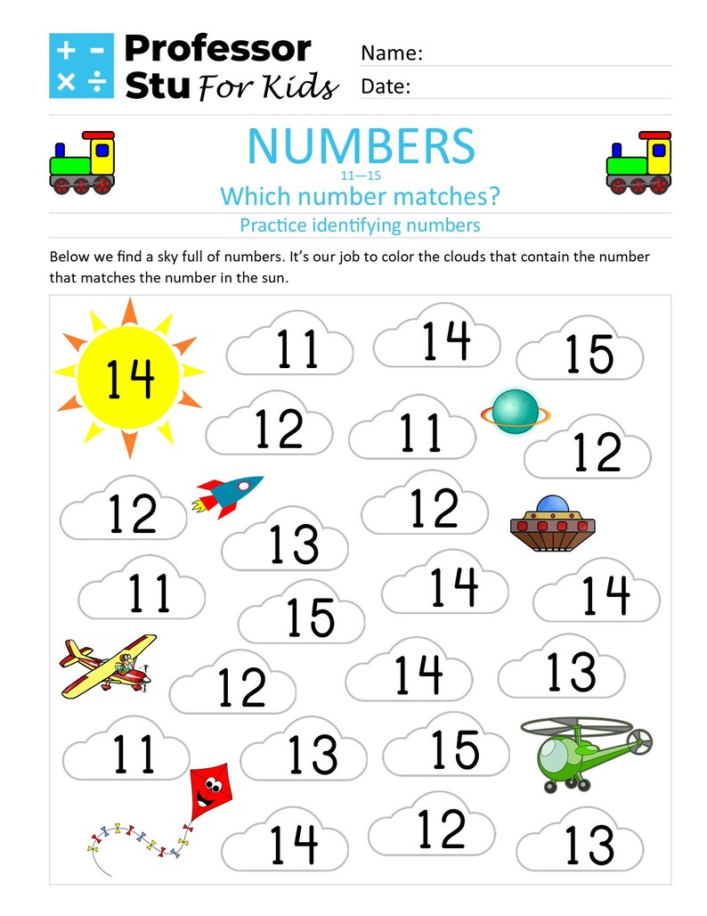 Numbers Worksheet for Pre-kindergarten - Identifying Numbers 11 - 15 ...