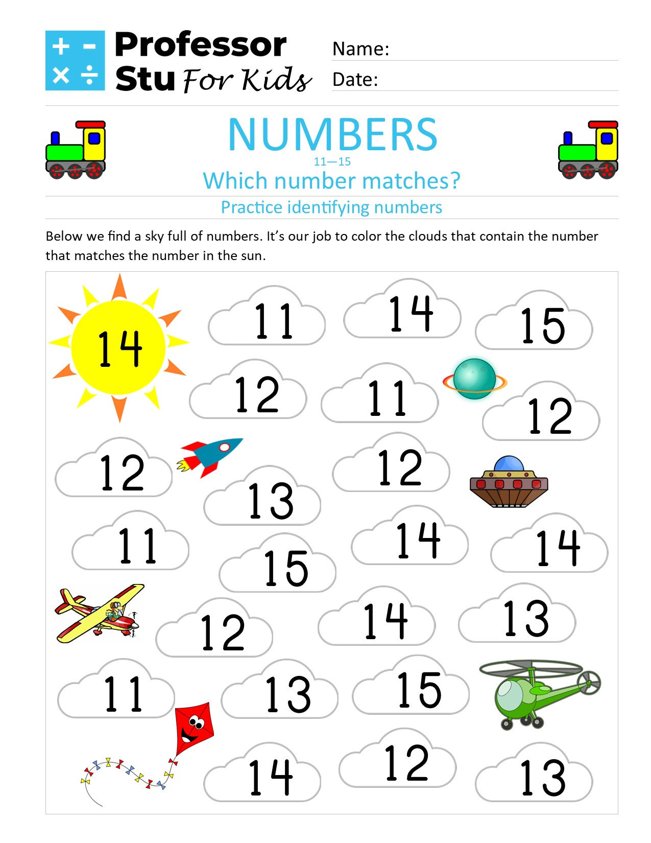 Numbers Worksheet for Pre-kindergarten - Identifying Numbers 11 - 15 ...