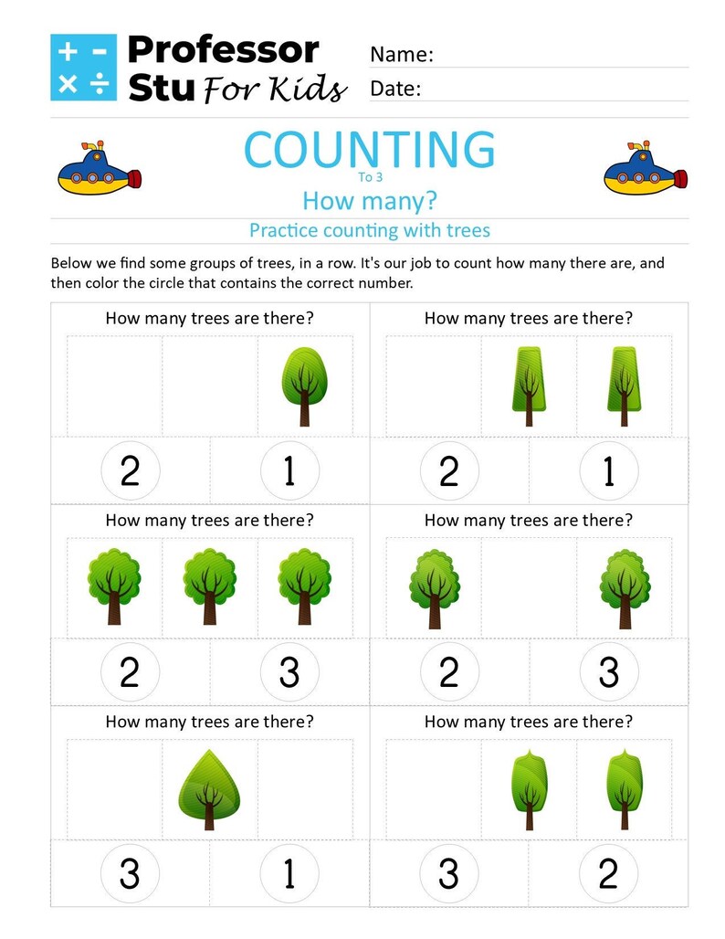 Counting Worksheet for Kindergarten - Counting to 3 - (set 3 ...