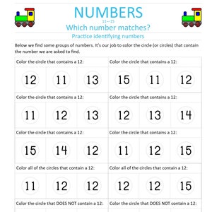 Numbers Worksheet for Pre-kindergarten - Identifying Numbers 11 - 15 ...