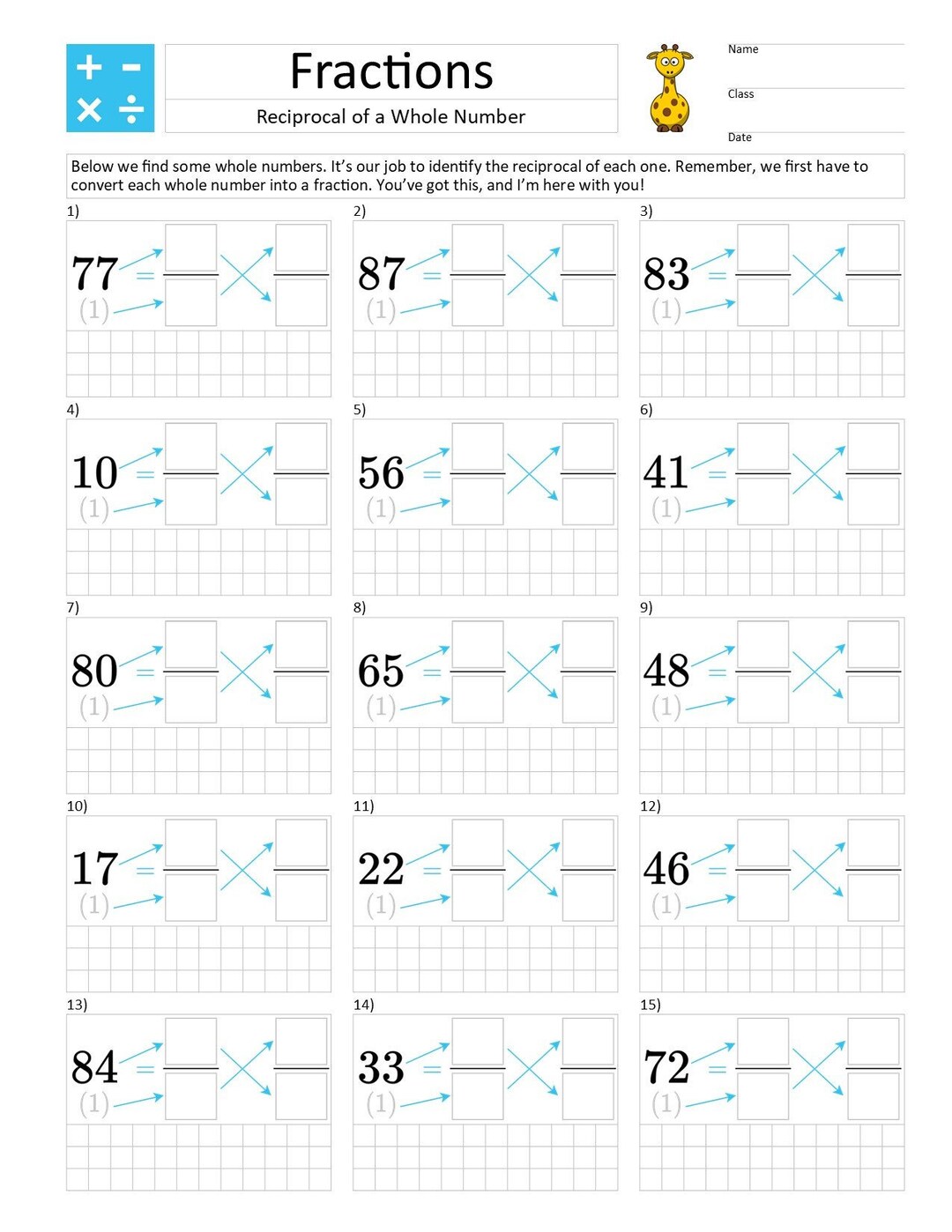 Fraction Worksheets With Video Walkthrough – Reciprocal of a Whole ...