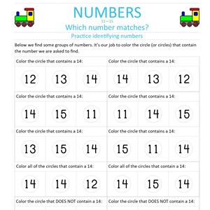 Numbers Worksheet for Pre-kindergarten - Identifying Numbers 11 - 15 ...