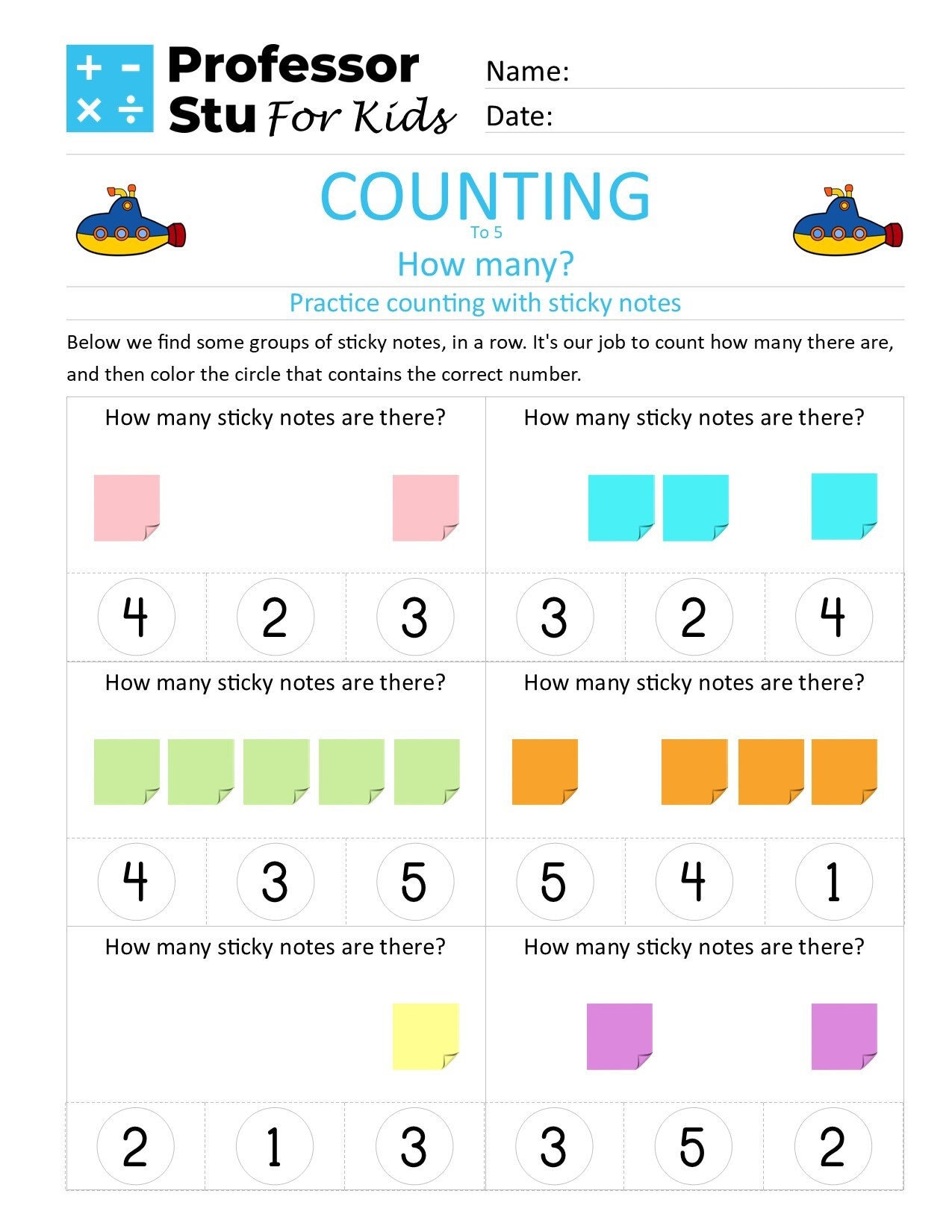 Counting Worksheet for Kindergarten - Counting to 5 - (set 3 ...