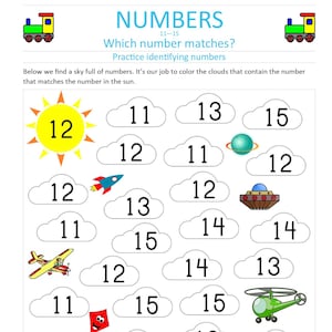 Numbers Worksheet for Pre-kindergarten - Identifying Numbers 11 - 15 ...