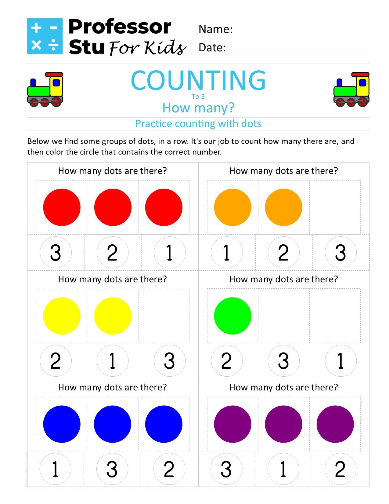Counting Worksheet for Pre-kindergarten - Counting to 3 - (set 4 ...