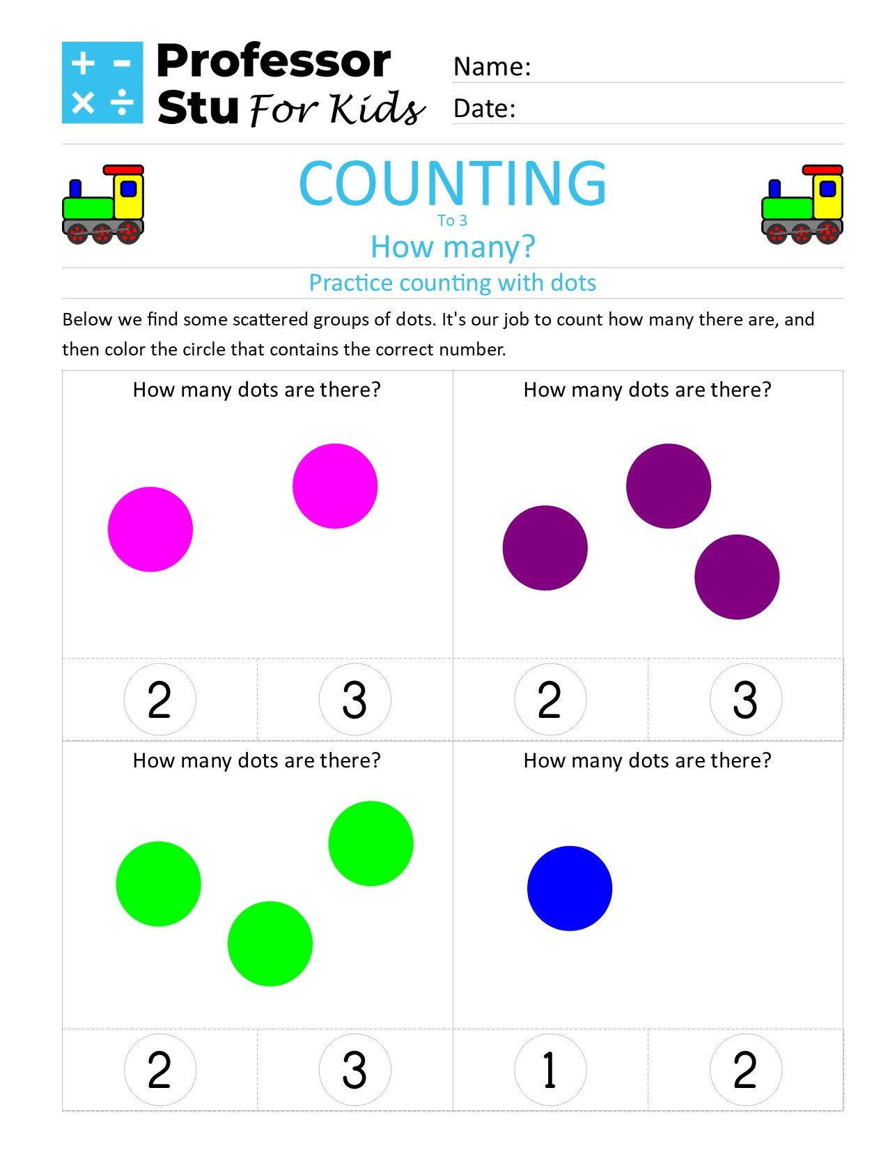 Counting Worksheet for Pre-kindergarten - Counting to 3 - (set 1 ...