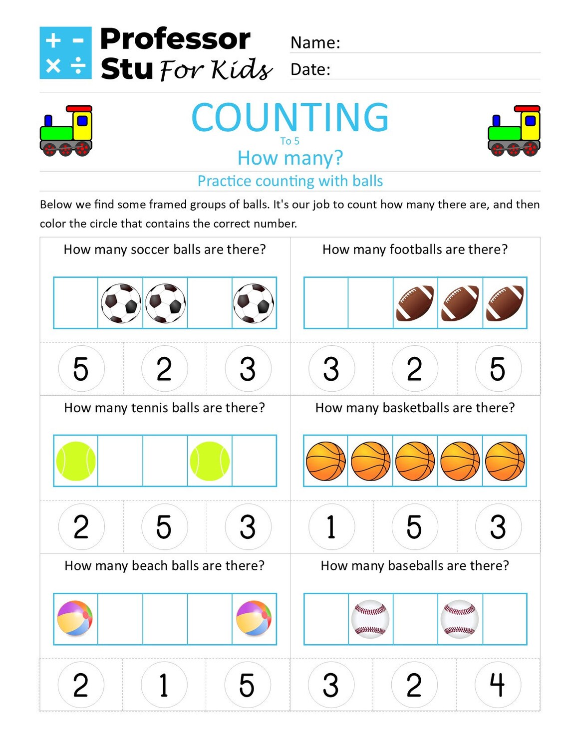 Counting Worksheet for Pre-kindergarten Counting to 5 set 3 Includes 2 ...